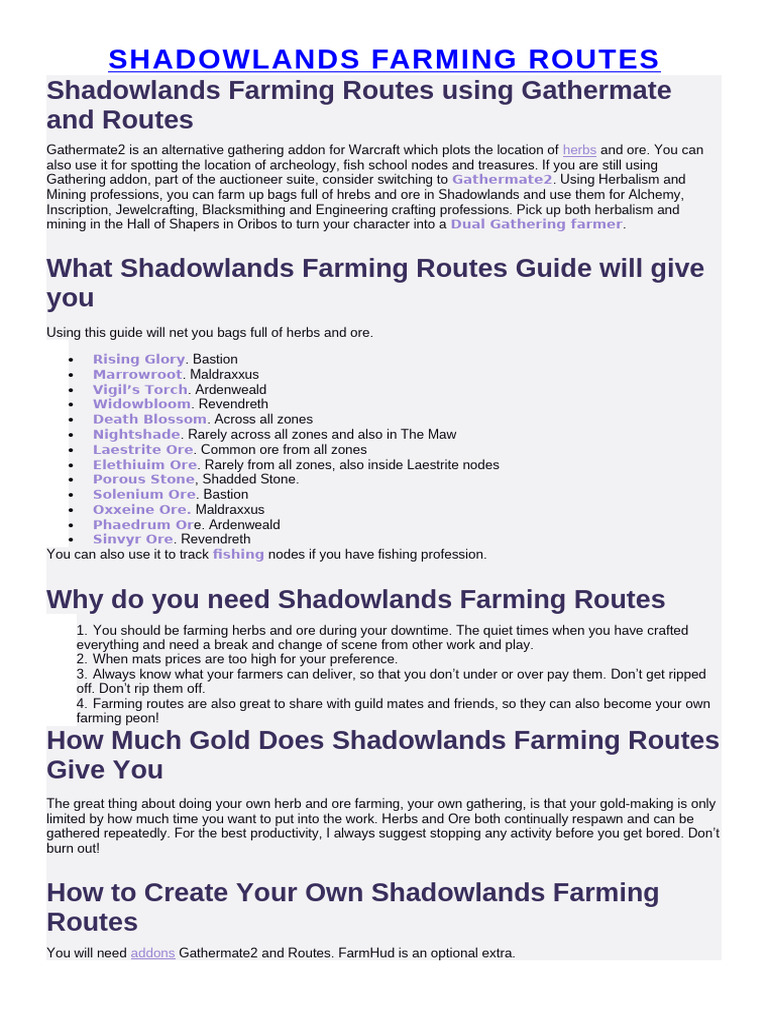 Shadowlands Farming Routes | PDF