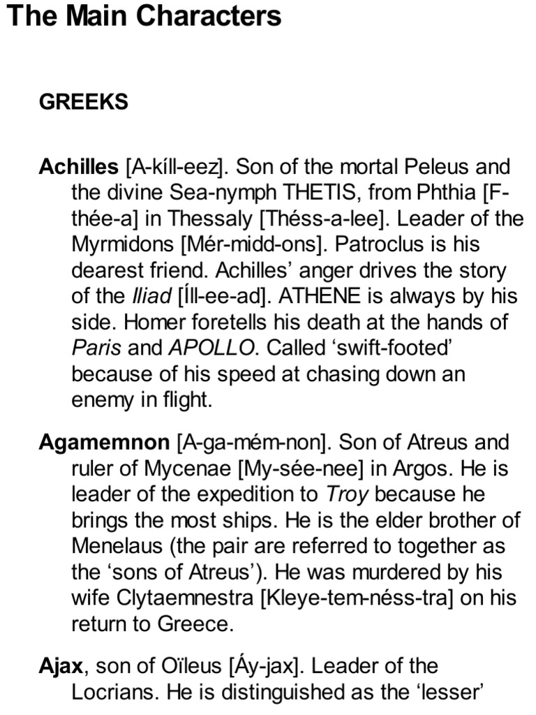 Greek and Trojan Characters Guide | PDF | Hector | Achilles