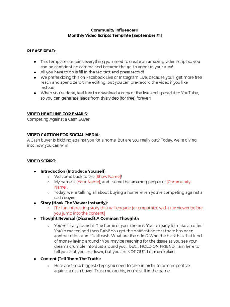 Video Script Template - September 2020 | PDF