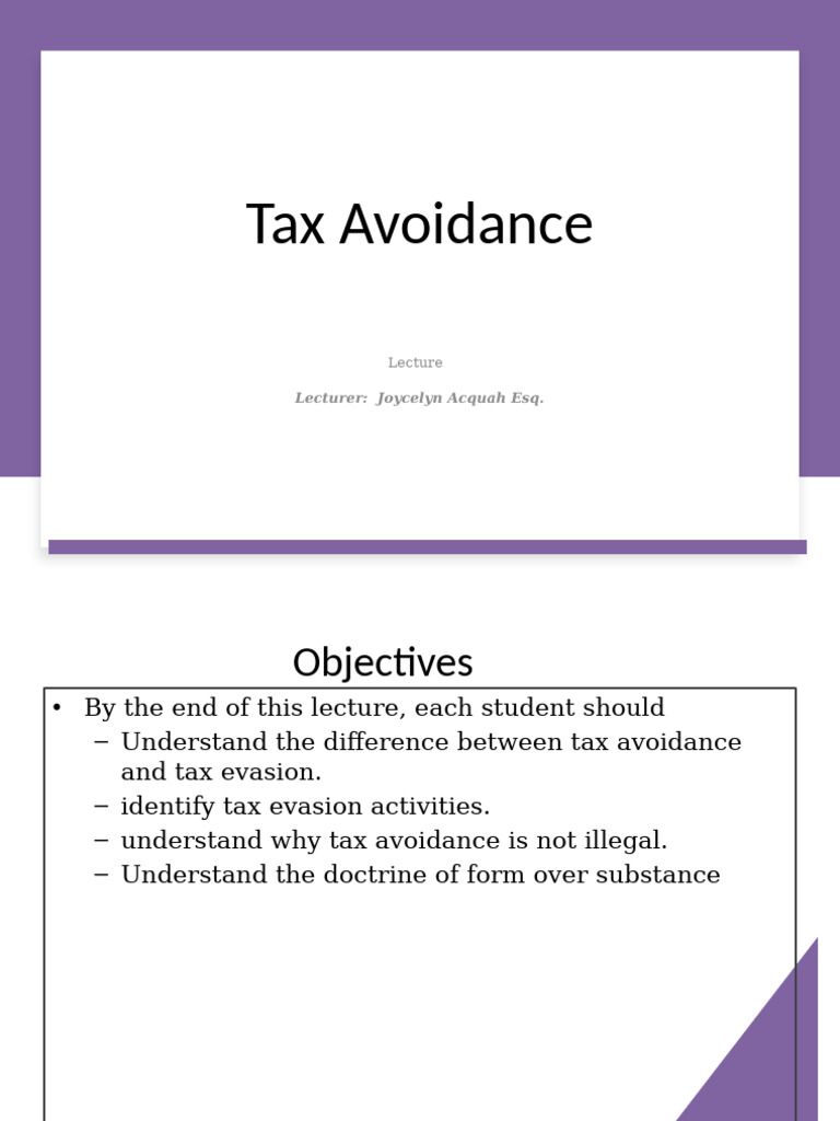 Week 10 Tax Avoidance and Tax Evasion | PDF | Tax Avoidance | Taxes