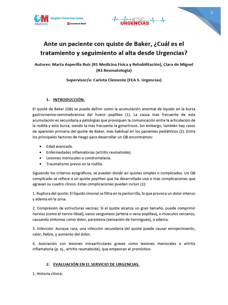Quiste de Baker PDF | PDF | Rodilla | Medicina CLINICA