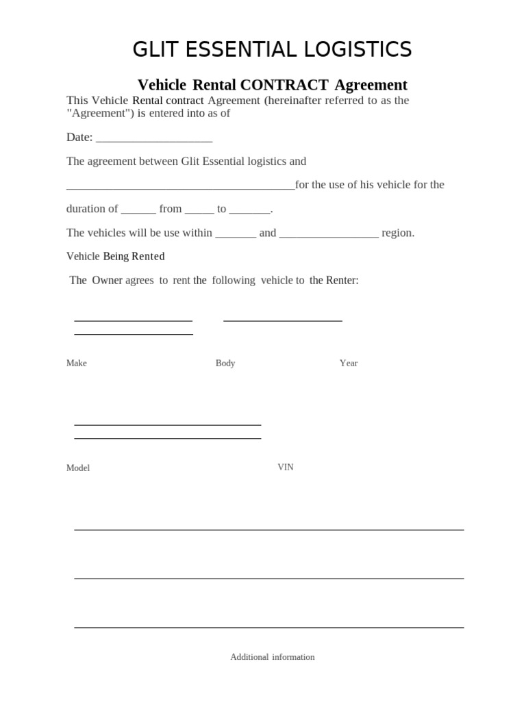 Vehicle Rental Agreement Template - GLIT | PDF