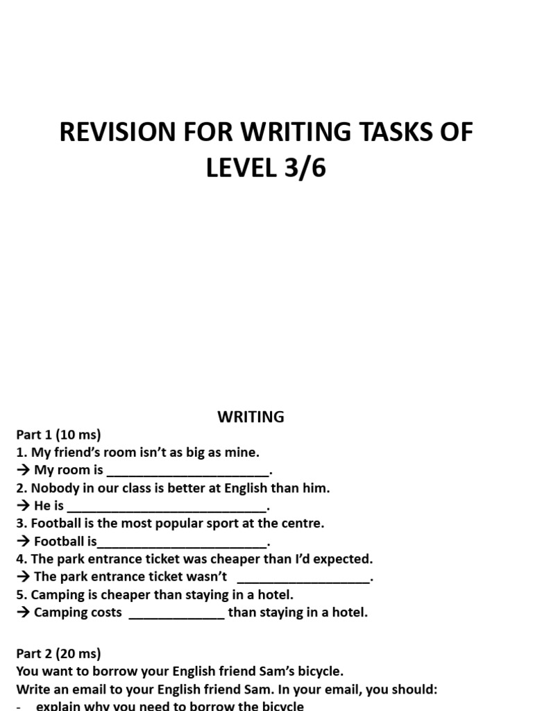 Revision For Writing Tasks of Level 3 | PDF | Adjective | Syntax
