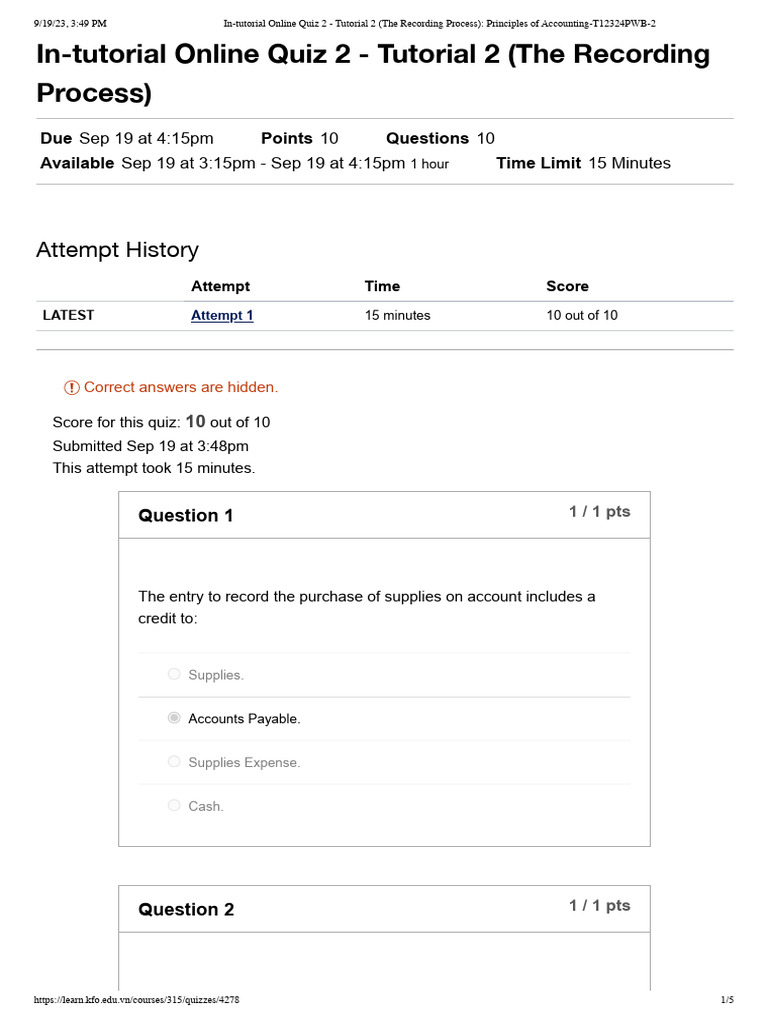 Accounting Quiz: The Recording Process | PDF | Debits And Credits ...