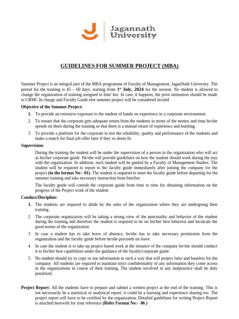 MBA SIP Guidelines 2024 | PDF | Methodology