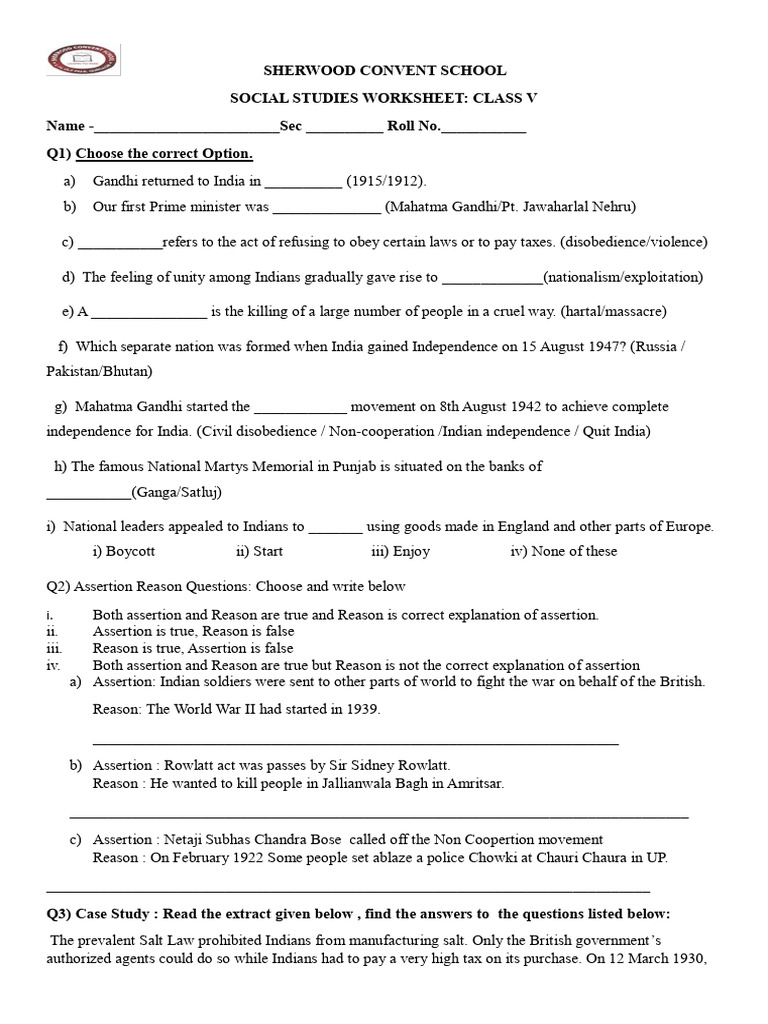 Class V SST Worksheet - Dec 2024 | PDF | Mahatma Gandhi | Indian ...