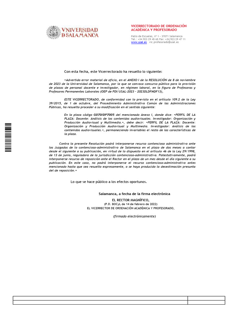 Subsanacion Error Material Anexo I 2023dldfmdf13 Perfil g070 dp7005 | PDF