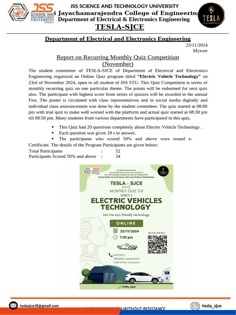 November Quiz on Electric Vehicle Tech | PDF