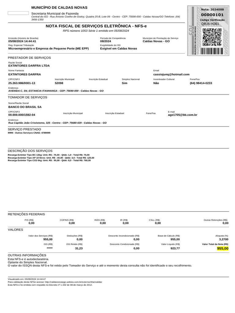 Nfse-101 BANCO DO BRASIL | PDF