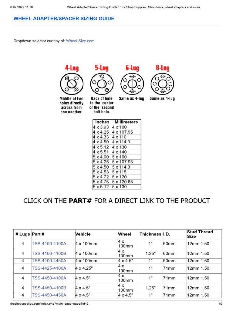 Wheel Adapter_Spacer Sizing Guide _ Tire Shop Supplies, Shop tools ...
