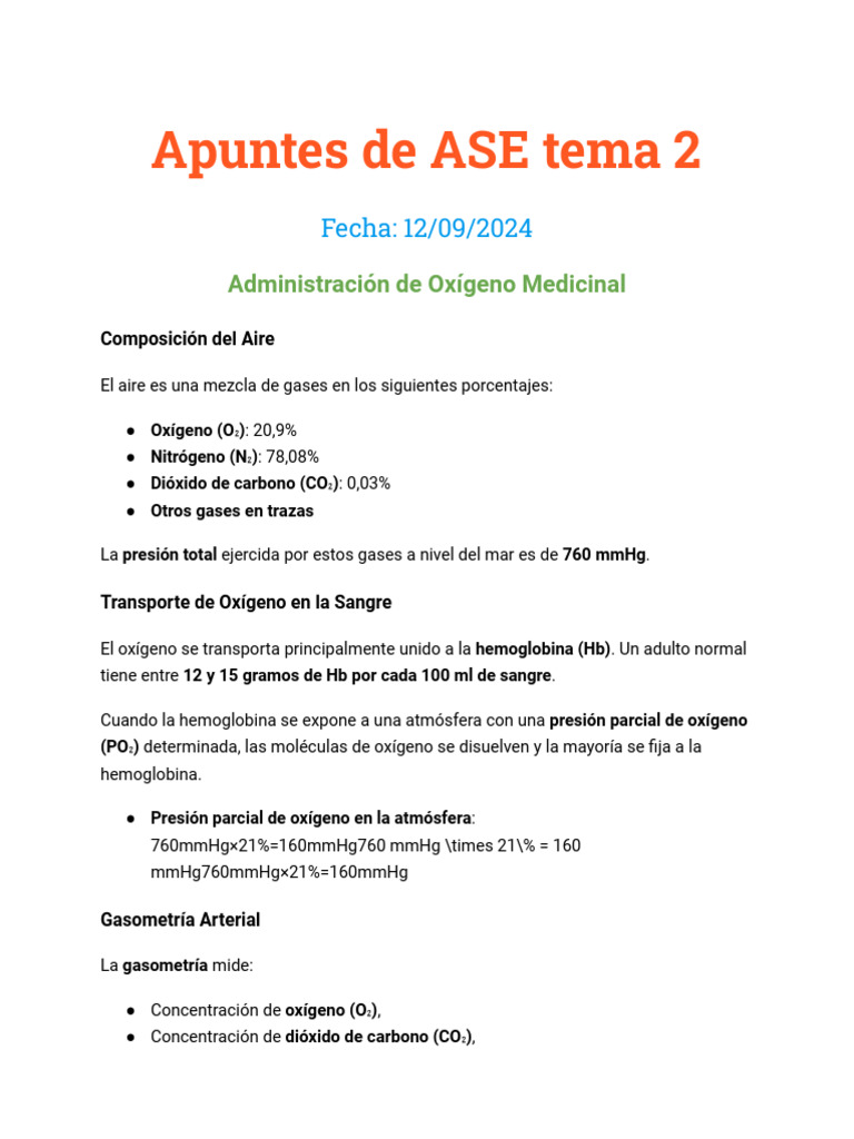 Apuntes de ASE 2 Aitor | PDF | Oxígeno | Fisiología