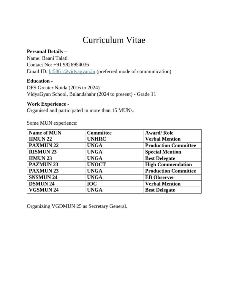 Curriculum Vitae MUN | PDF