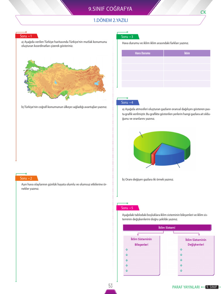 9-sinif-cografya-1-donem-2-yazili-klasik | PDF