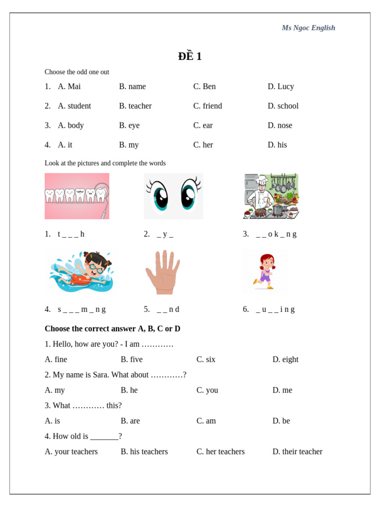 English Language Exercises for Kids | PDF