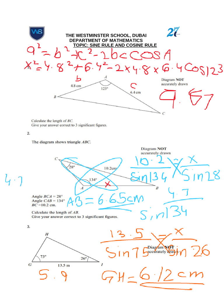 Sine and Cosine Rule Guide | PDF