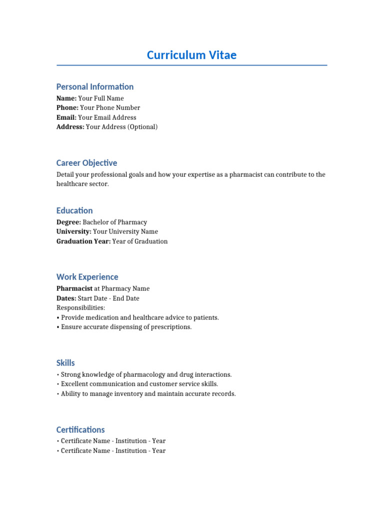 Pharmacist CV Template and Example | PDF