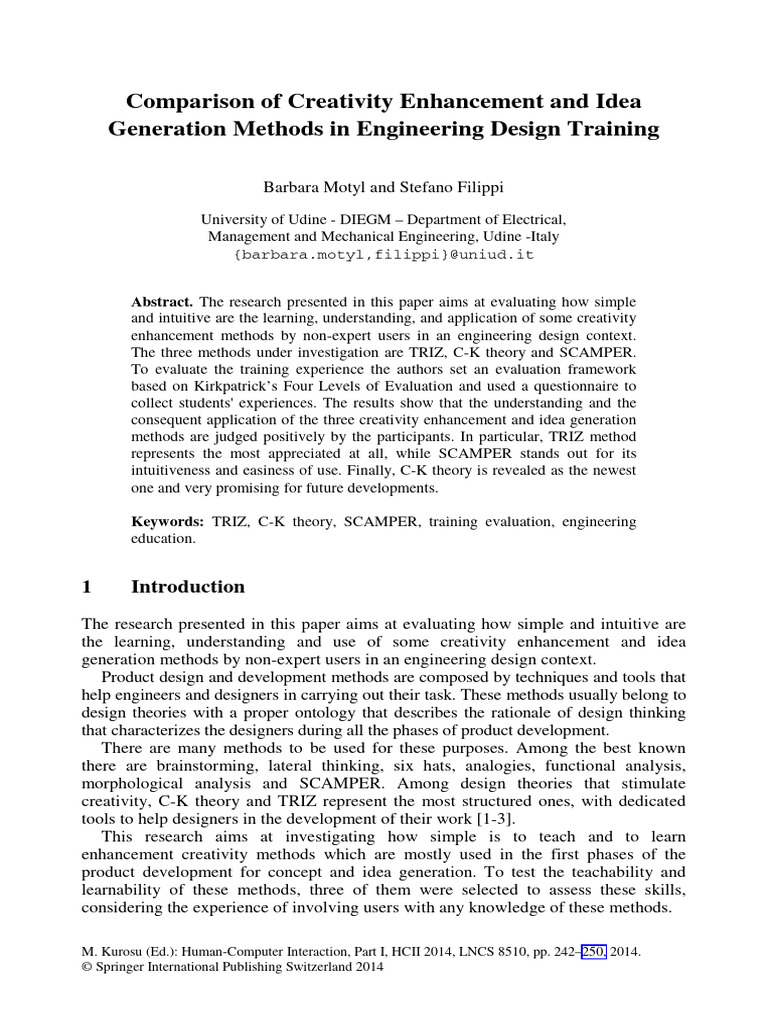 Comparison of Creativity Enhancement and Idea TRIZ, CK and Scamper | PDF | Creativity | Learning