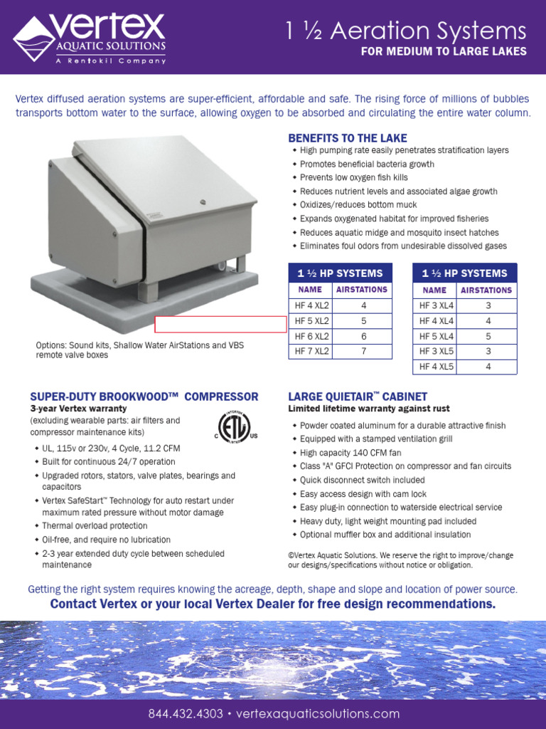 Vertex Aeration One and Half HP Sell Sheet | PDF | Pipe (Fluid ...
