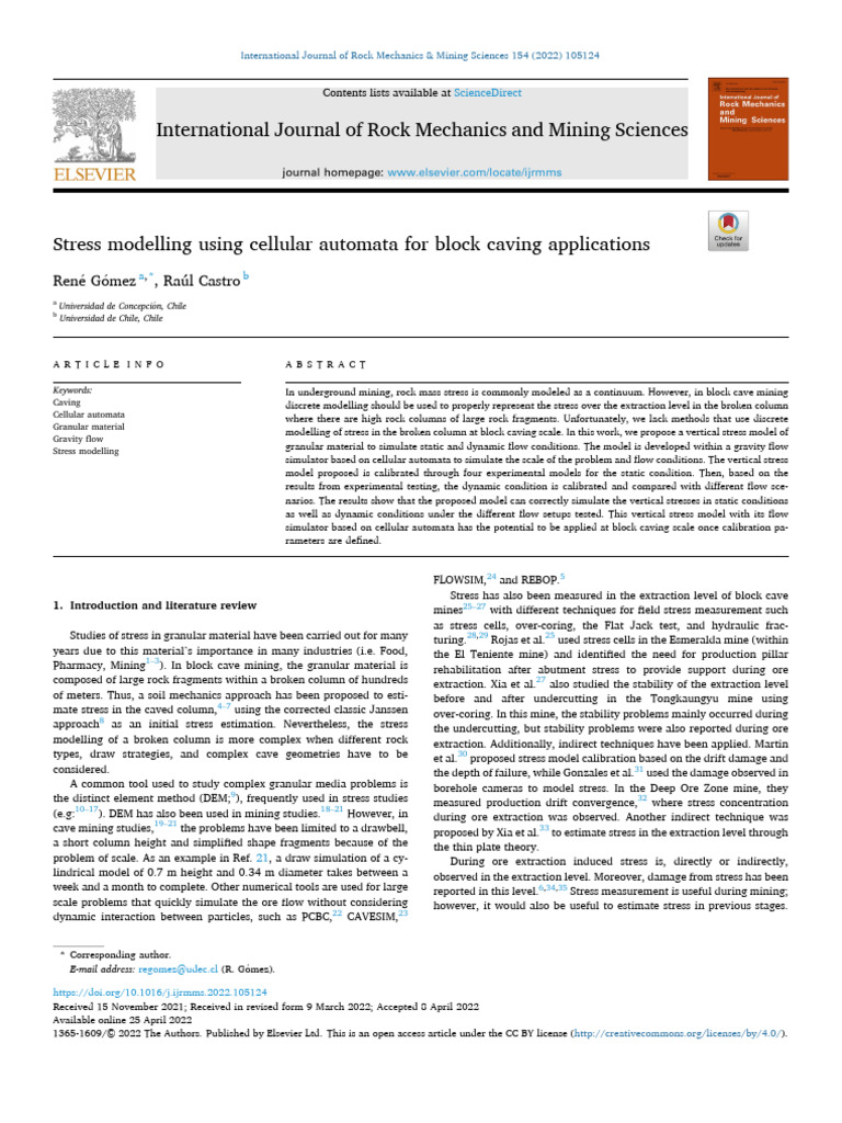 2022 - Stress Modelling Using Cellular Automata For Block Caving ...