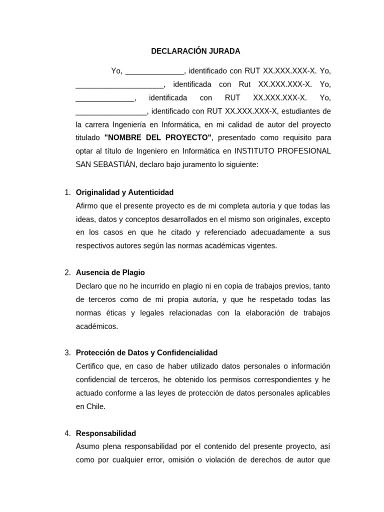 Ejemplo Declaración Jurada | PDF