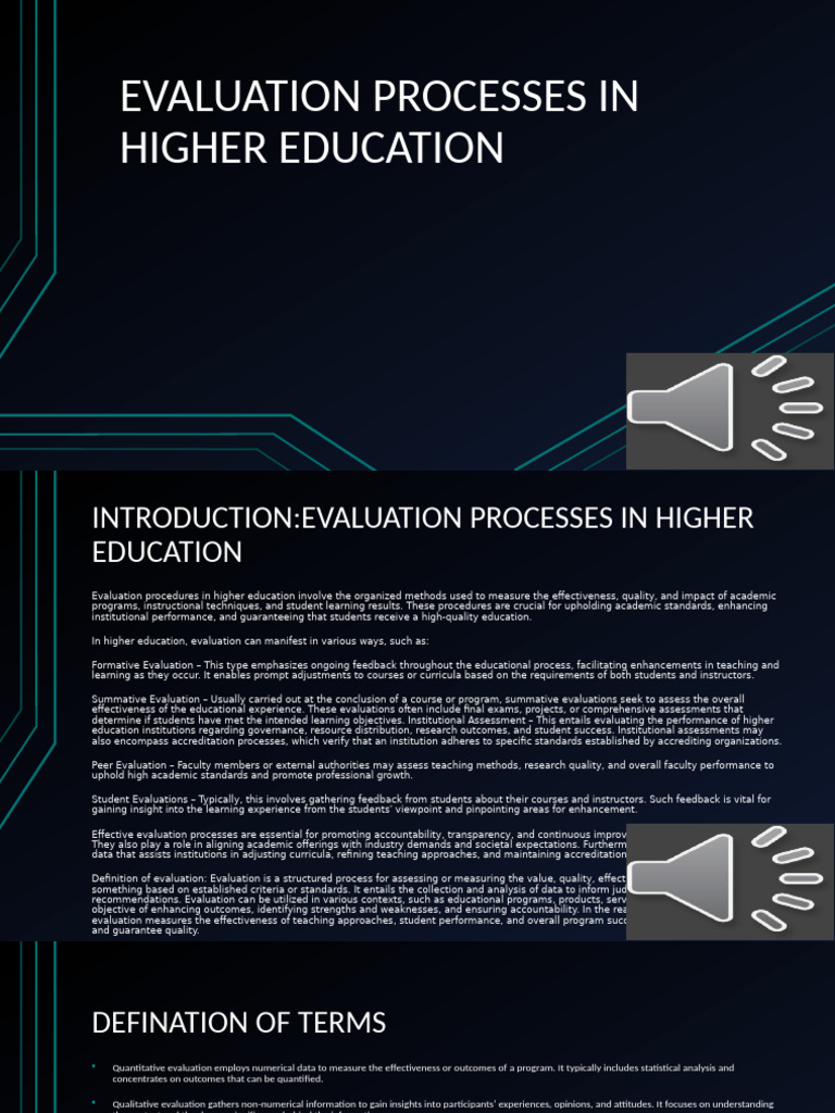 EVALUATION PROCESSES IN HIGHER EDUCATION | PDF | Evaluation ...