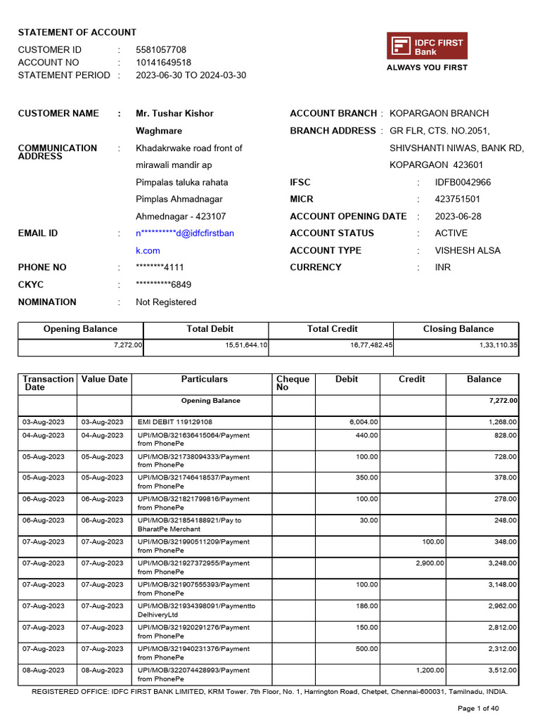 Balu Yeole Bank Statment 1 | PDF | Payments | Debits And Credits