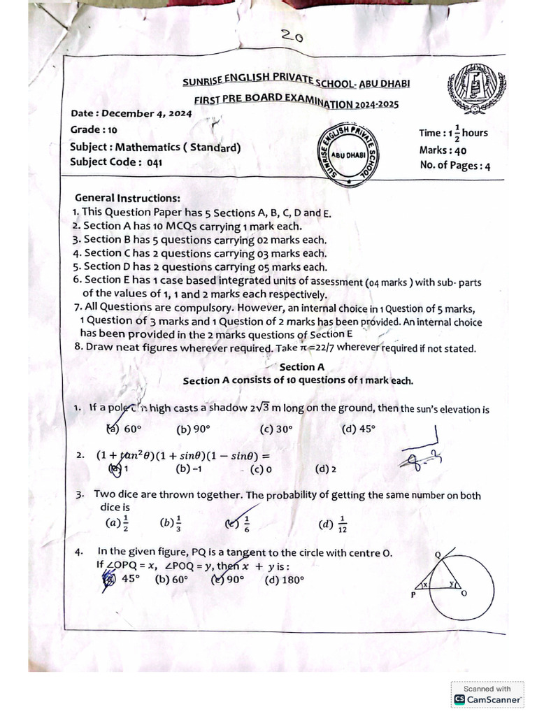 Class 10 Math QP | PDF