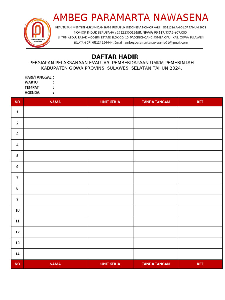 Daftar Hadir Umkm | PDF