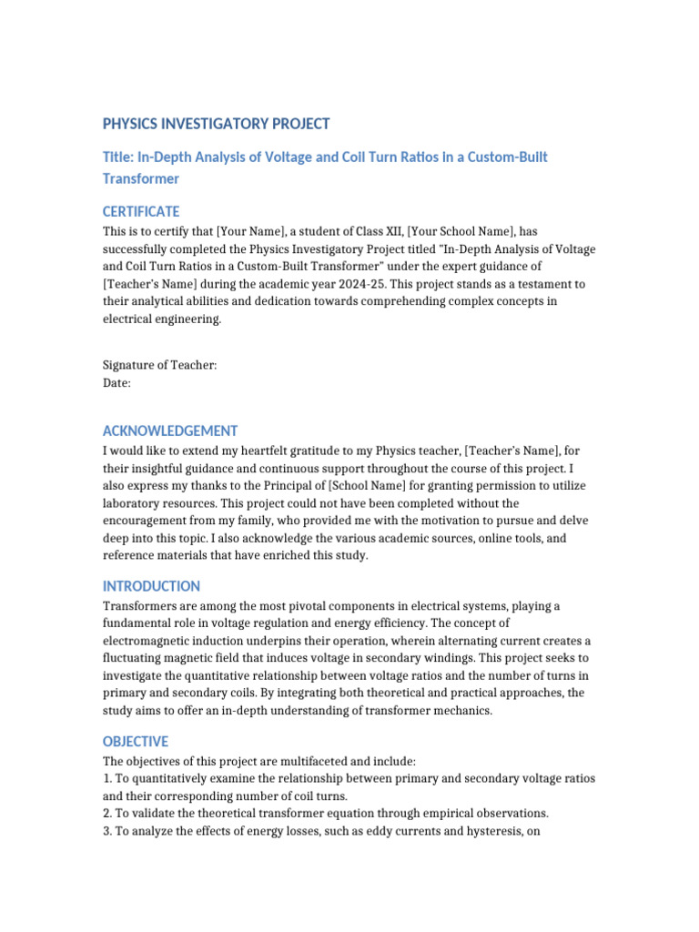 Detailed Physics Transformer Project2 | PDF | Transformer | Electromagnetic Induction