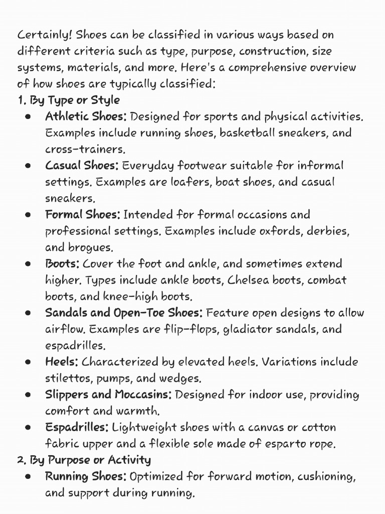 Shoe Classification | PDF