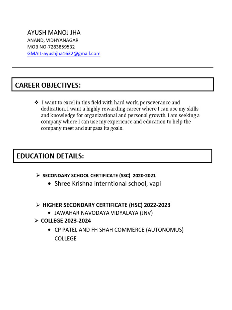 Ayush Jha CV | PDF