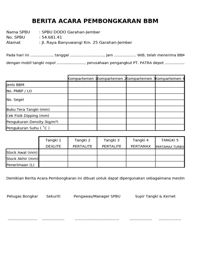 02 Berita Acara Pembongkaran BBM | PDF