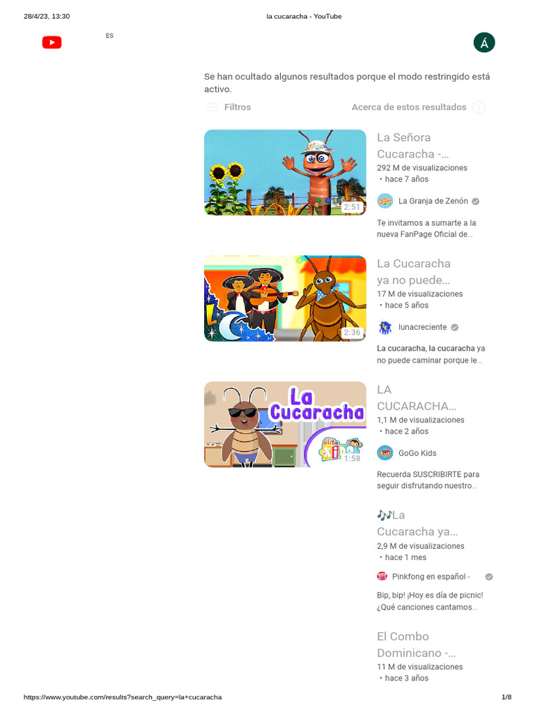 Canciones Infantiles: La Cucaracha | PDF | Youtube