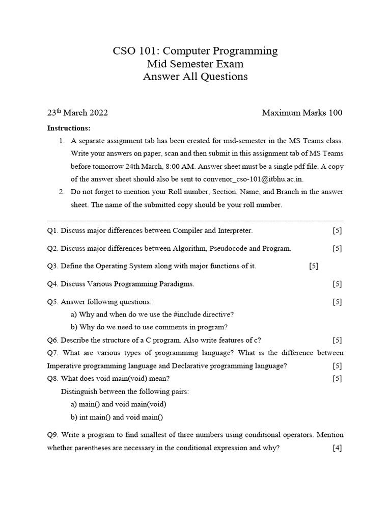 Question_MidSem | PDF | Programming Paradigms | Computer Programming
