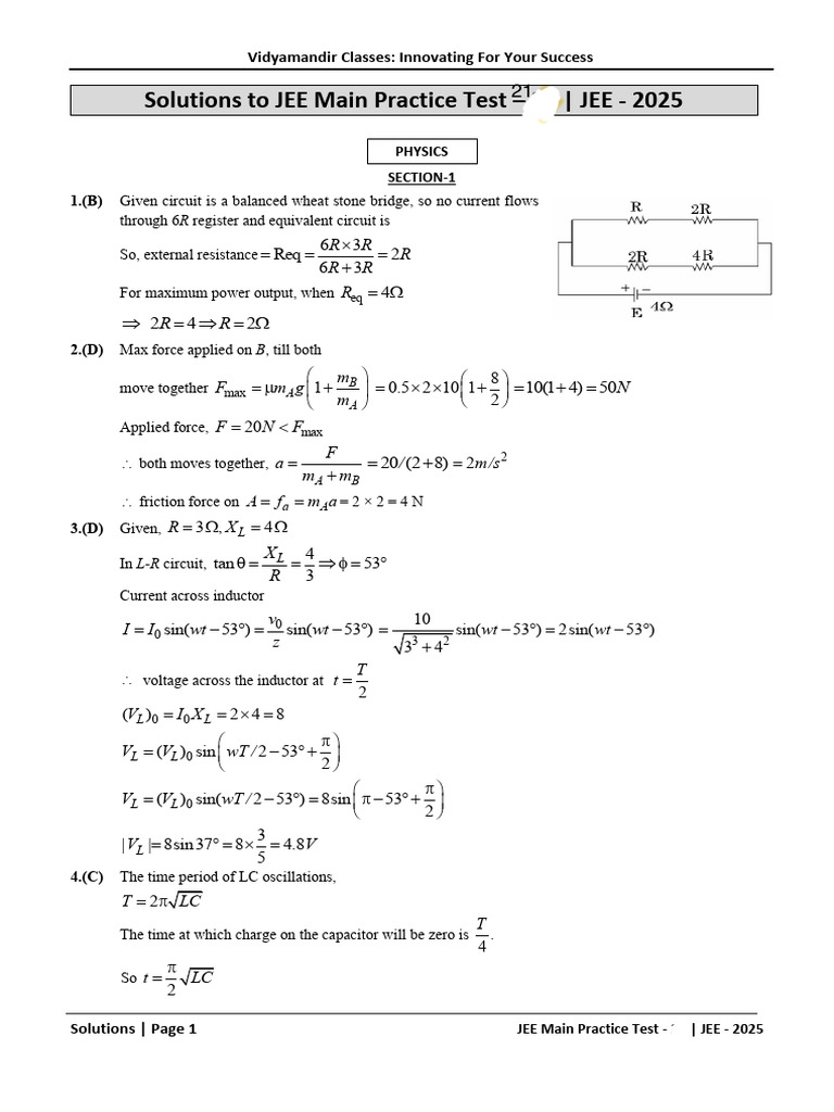 2025-JEE Main Practice Test - 23_Paper_SOL | PDF | Scientific Phenomena ...