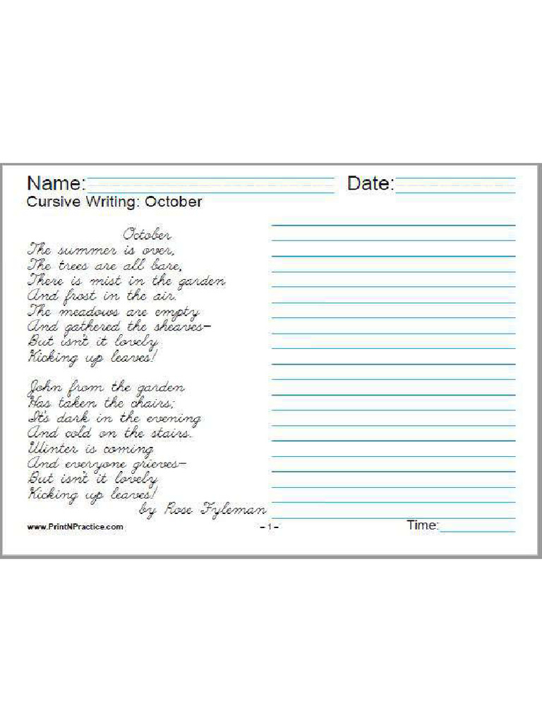 Cursive Writing October | PDF