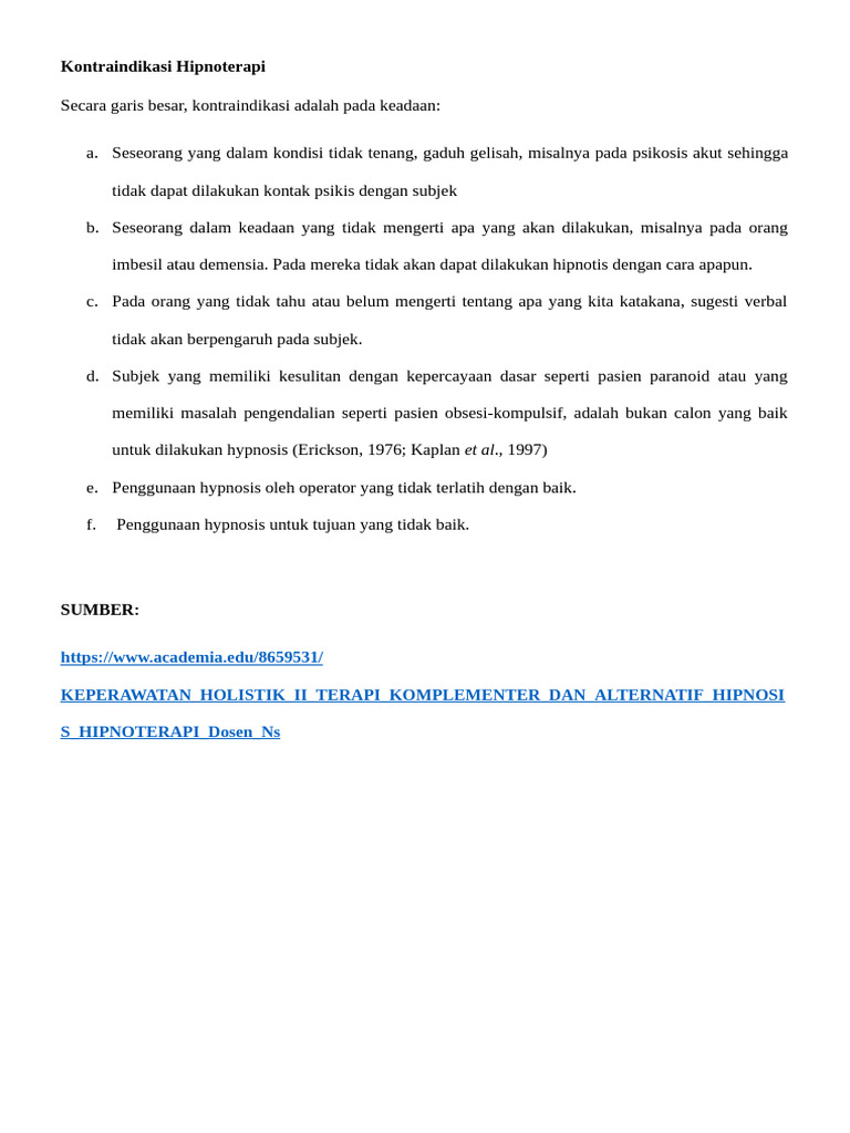 Kontraindikasi Hipnoterapi | PDF