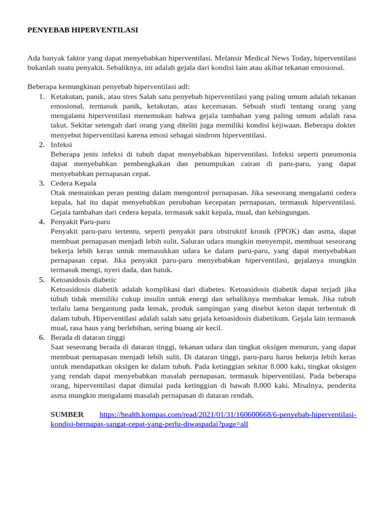 PENYEBAB HIPERVENTILASI | PDF