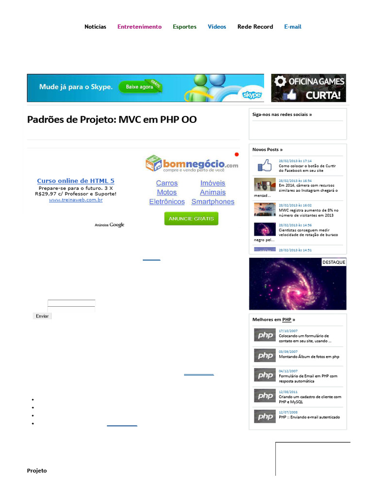 Padrões de Projeto_ MVC em PHP OO | PDF | Model-View – Controller (MVC) | Php