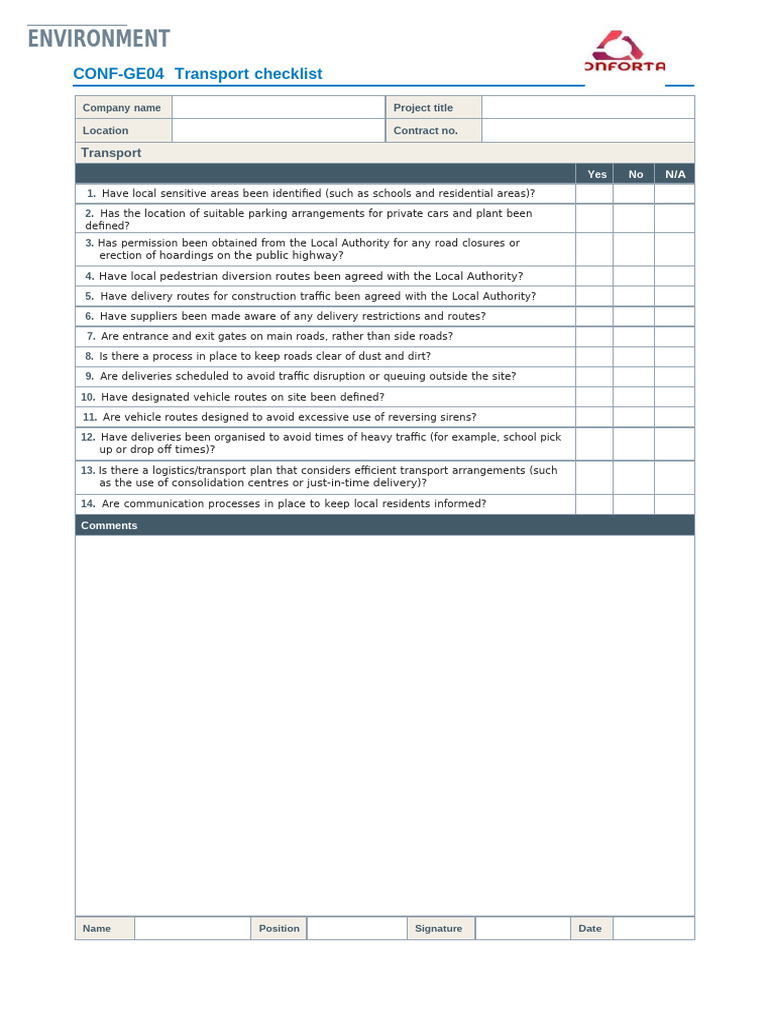 CONF-GE04 TRANSPORT CHECKLIST | PDF