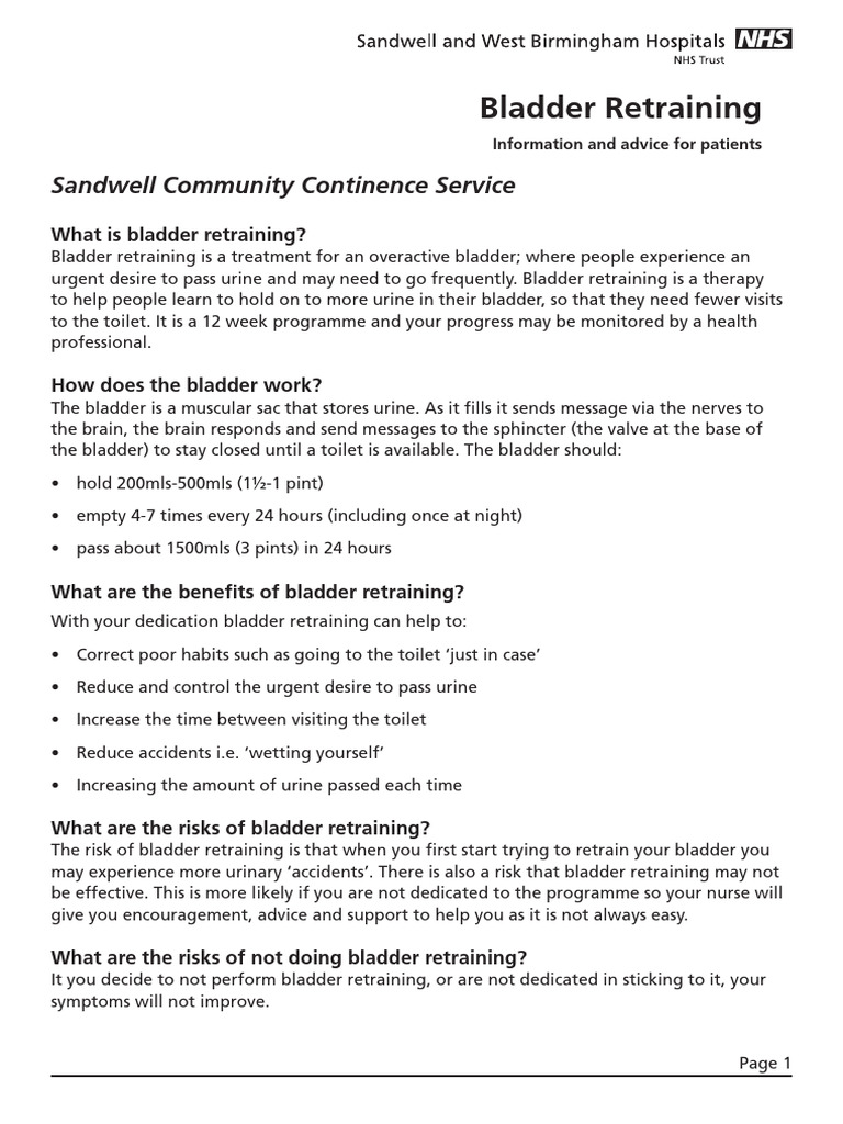 Bladder Retraining ML3615 | PDF | Urinary Incontinence | Medicine