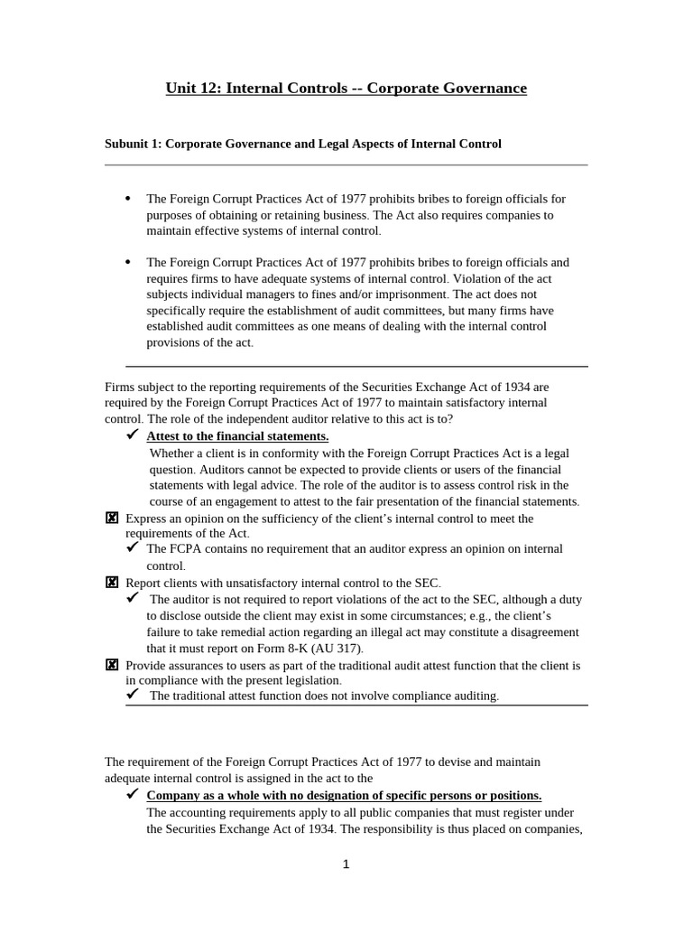 Unit 12 Internal Controls - Corporate Governance - Cma | PDF | Internal ...