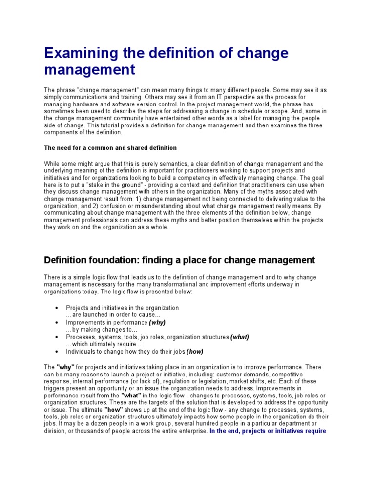 Examining The Definition of Change Management | PDF | Change Management ...