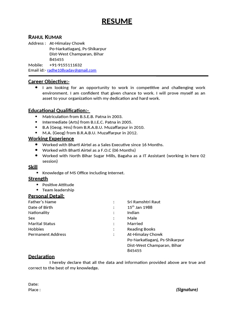 Rahul Kumar Resume: Skills & Experience | PDF