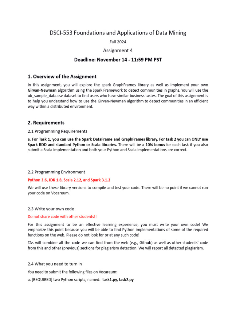 DSCI 553 Quiz: Community Detection Assignment | PDF | Apache Spark ...