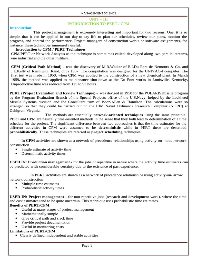 PERT and CPM Techniques in Project Management | PDF | Standard Deviation