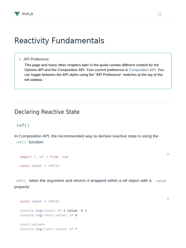 Vue.js Reactivity with ref() Guide | PDF | Java Script | Computer Programming