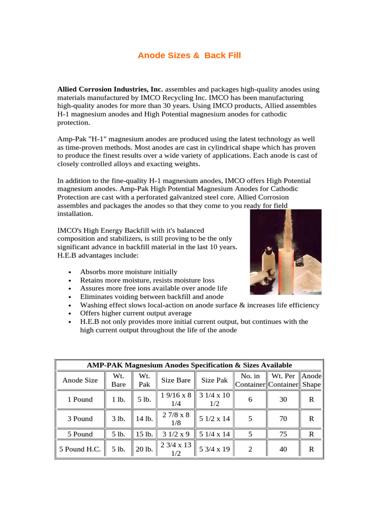 Anode Sizes & Back Fill | PDF | Magnesium | Corrosion