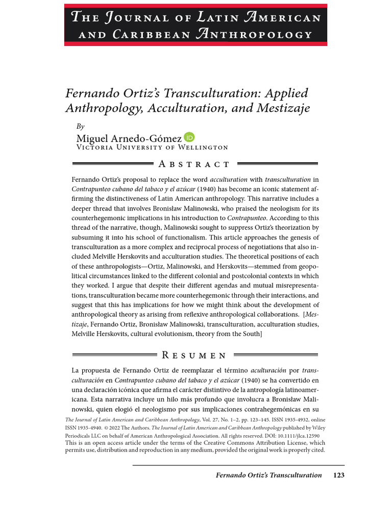 Fernando Ortiz's Transculturation Applied Anthropology, Acculturation ...