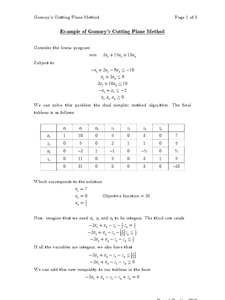 Example of Gomory's Cutting Plane Method: X X X X X X | PDF
